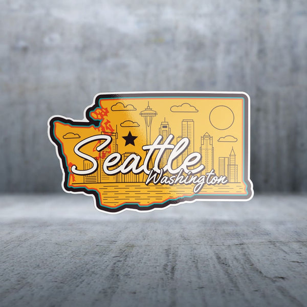 Sticker Pack | 18728 - Seattle - Yellow Seattle Skyline - Washington