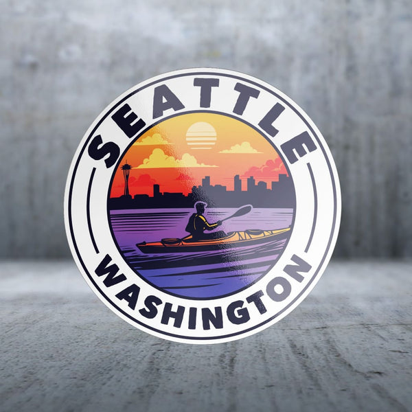 Sticker Pack | 18737 - Seattle - Sunset Seattle Skyline Circle - Kayak