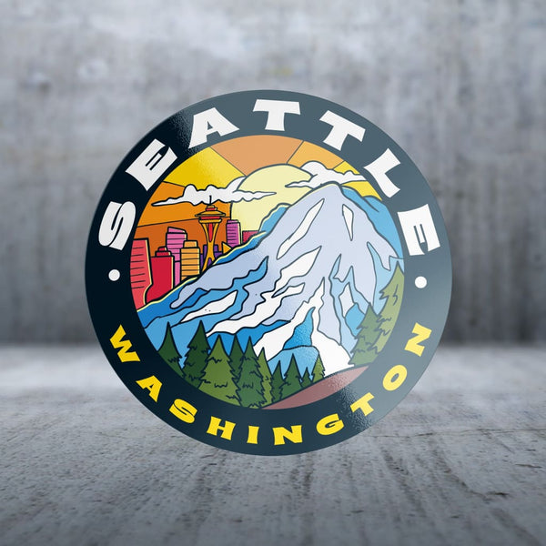 Sticker Pack | 18746 - Seattle - Navy Blue Circle - Mount Rainier